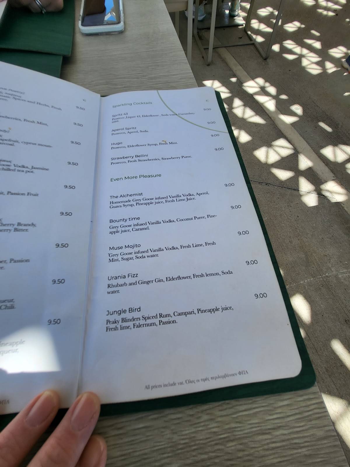 Menu at Muse, Paphos