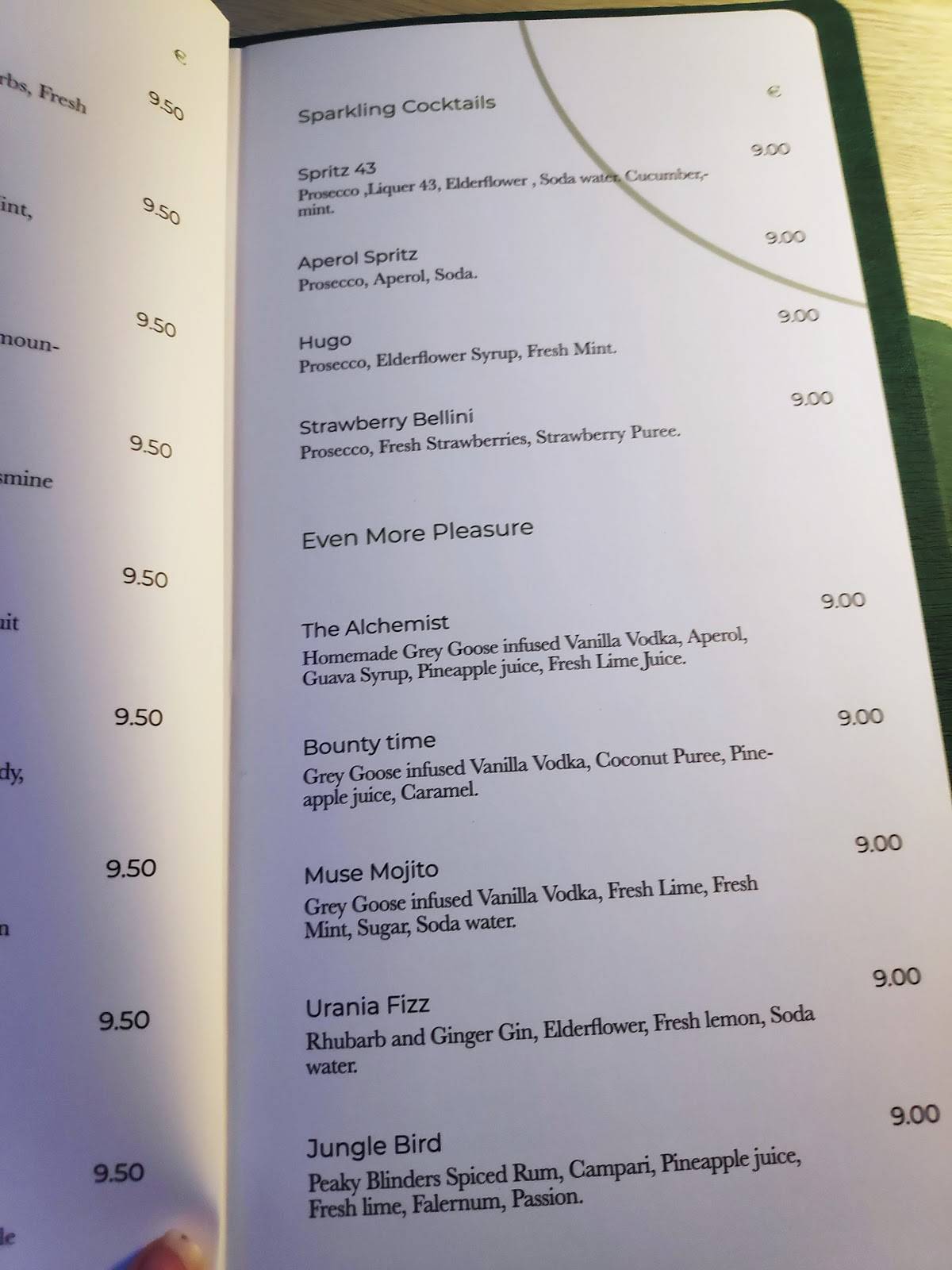 Menu at Muse, Paphos