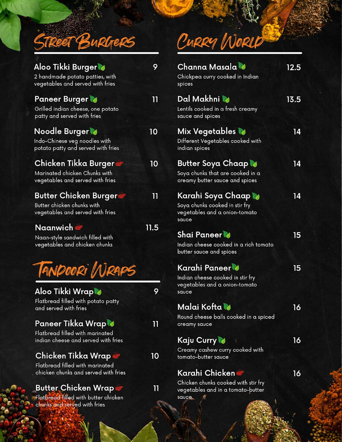 Menu at My Indigo Indian Street Food St.Anne’s restaurant, Winnipeg