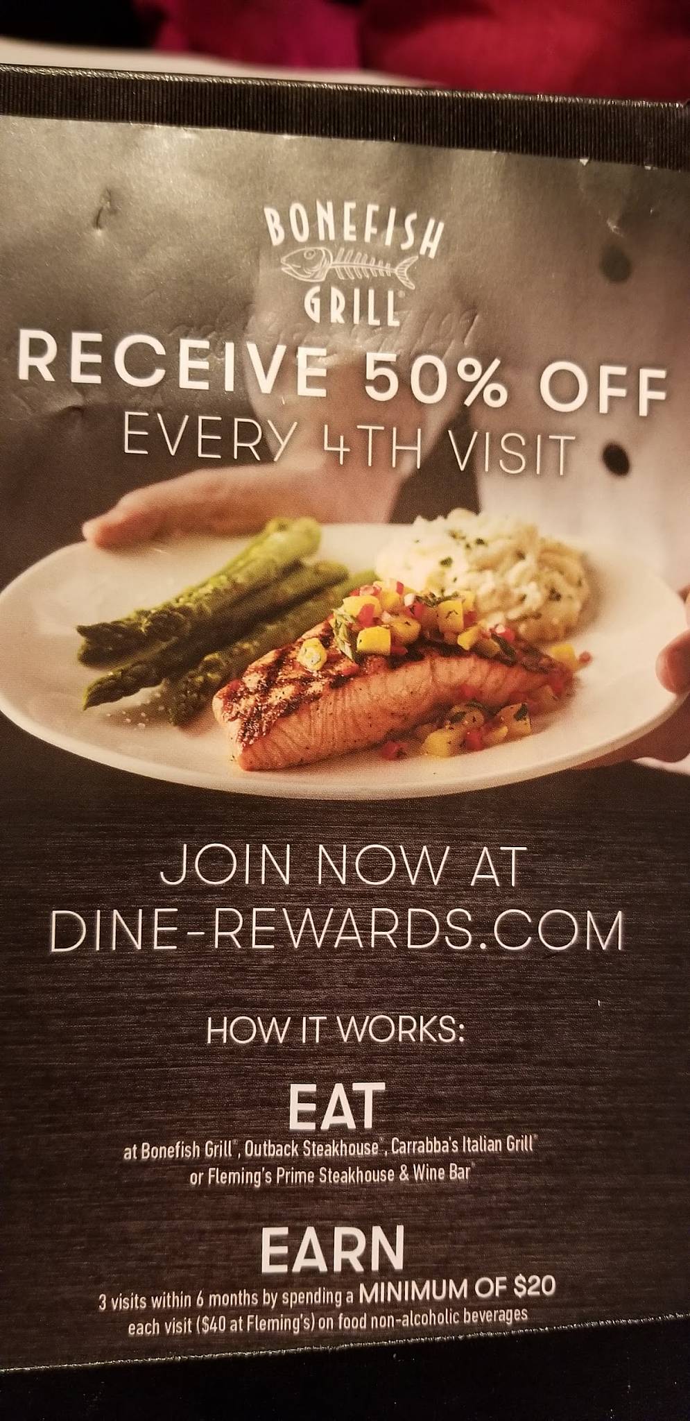 Menu at Bonefish Grill restaurant, Myrtle Beach, N Kings Hwy