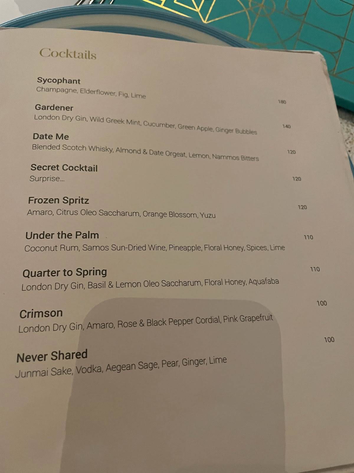 Menu at NAMMOS Dubai restaurant, Dubai