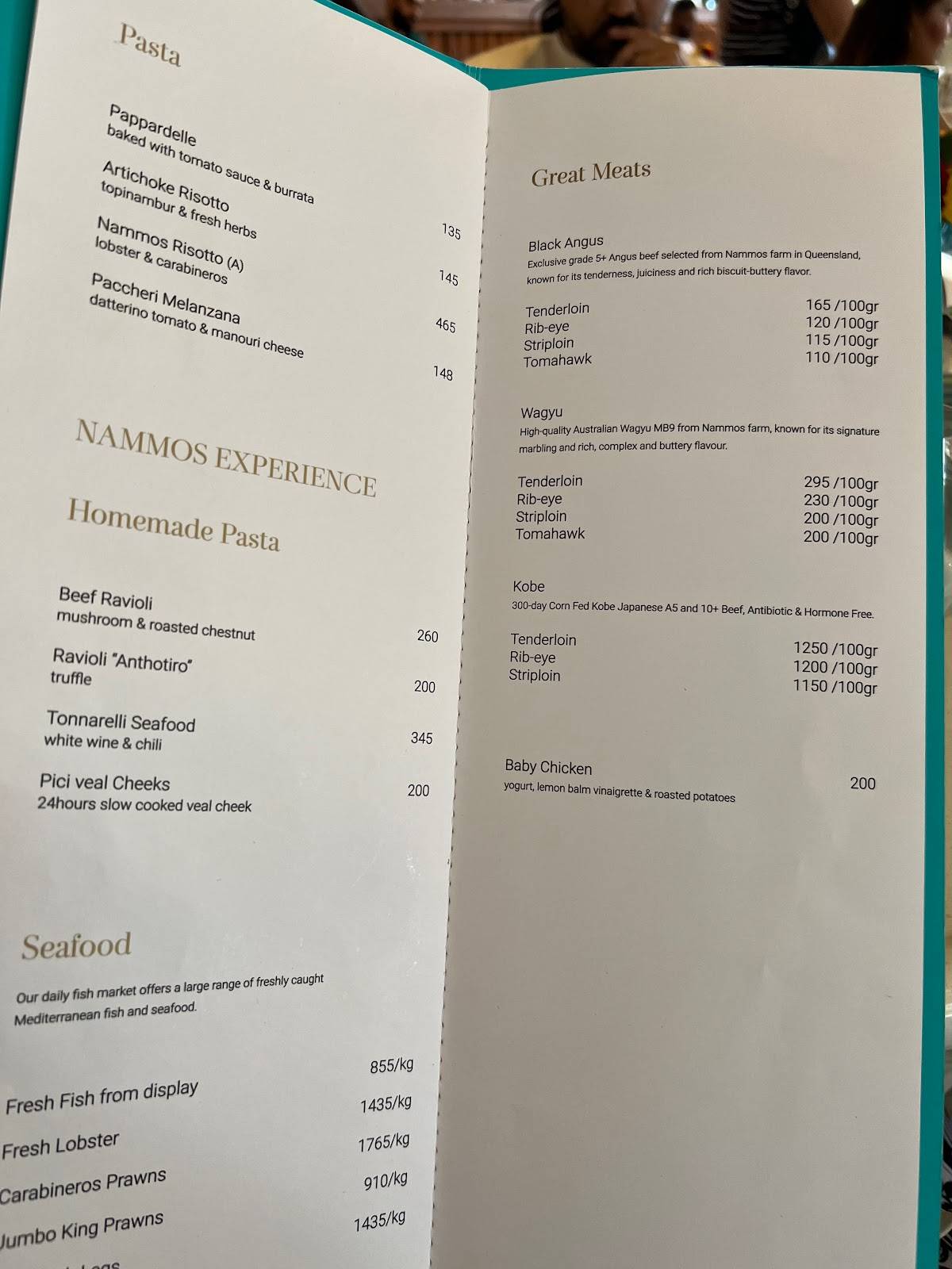 Menu at NAMMOS Dubai restaurant, Dubai