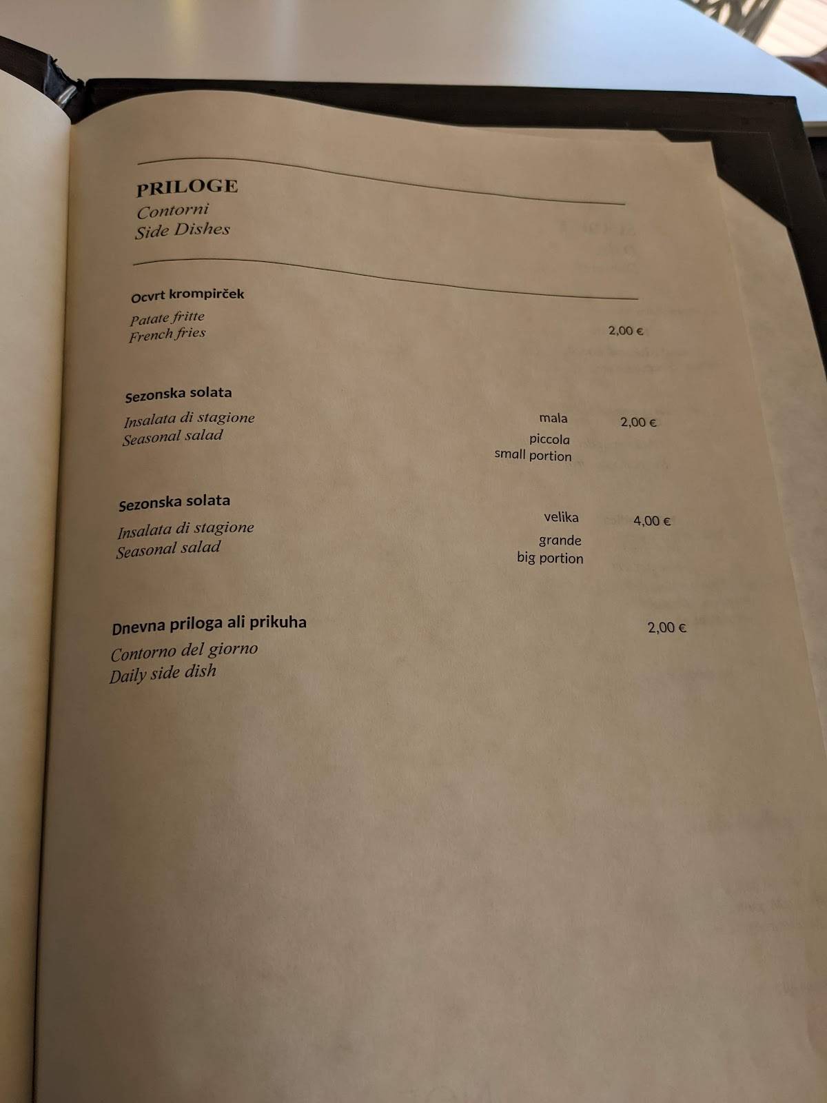 Menu at NOE Wine Bar & Restaurant, Volčja Draga