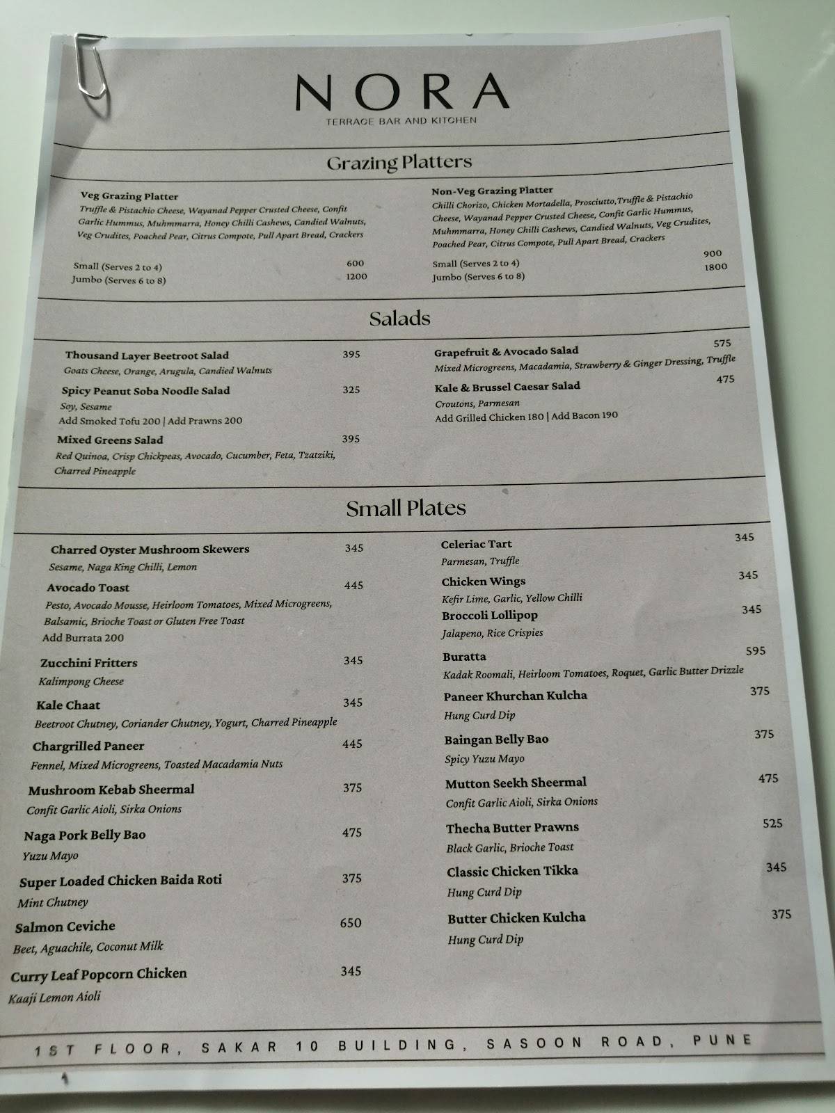 Menu at NORA TERRACE BAR & KITCHEN, Pune