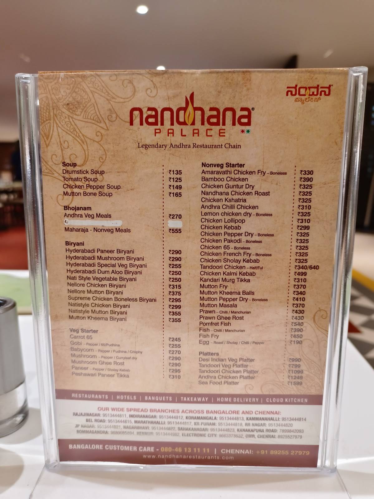 Menu at Nandhana Palace - Andhra Style Restaurant - Electronic City ...