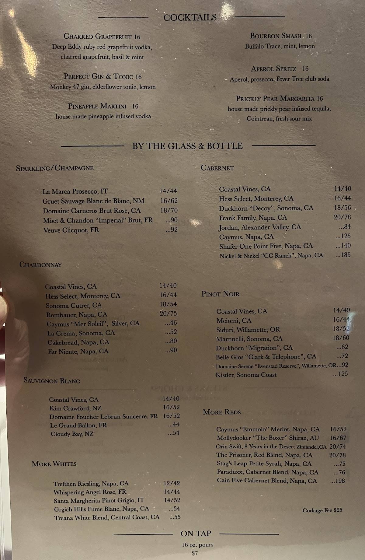 Menu at BrickTop's restaurant, Naples, Tamiami Trail N