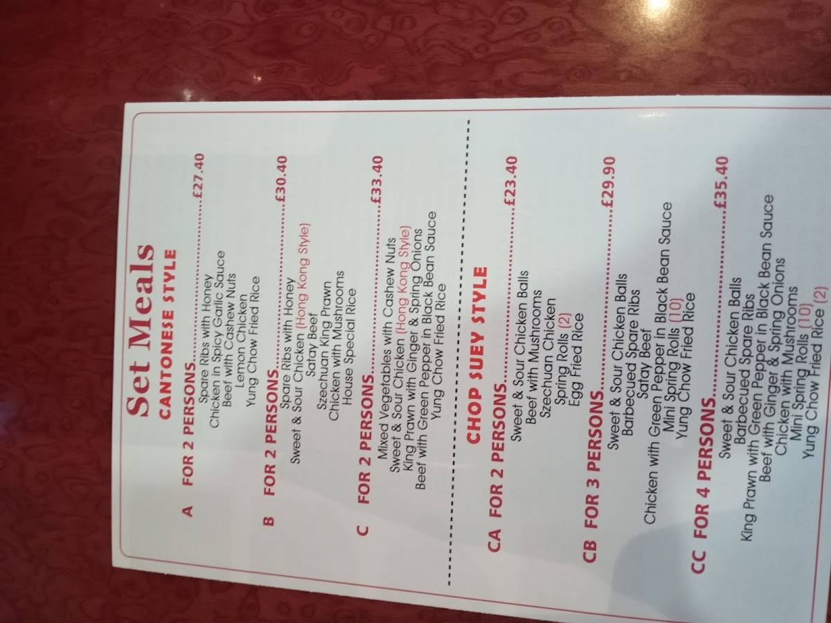 Menu at Seventh Heaven restaurant, Neath