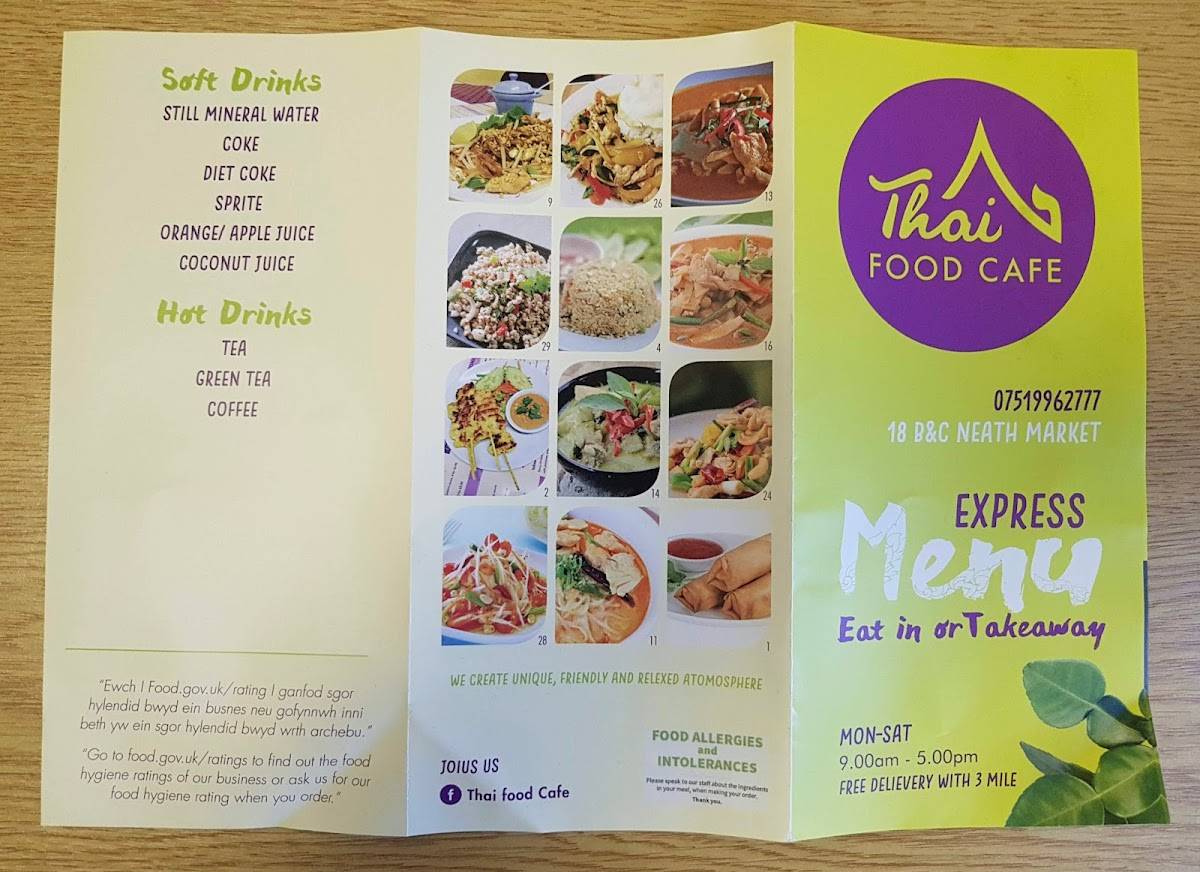 Menu at Thai food cafe, Neath, General Market