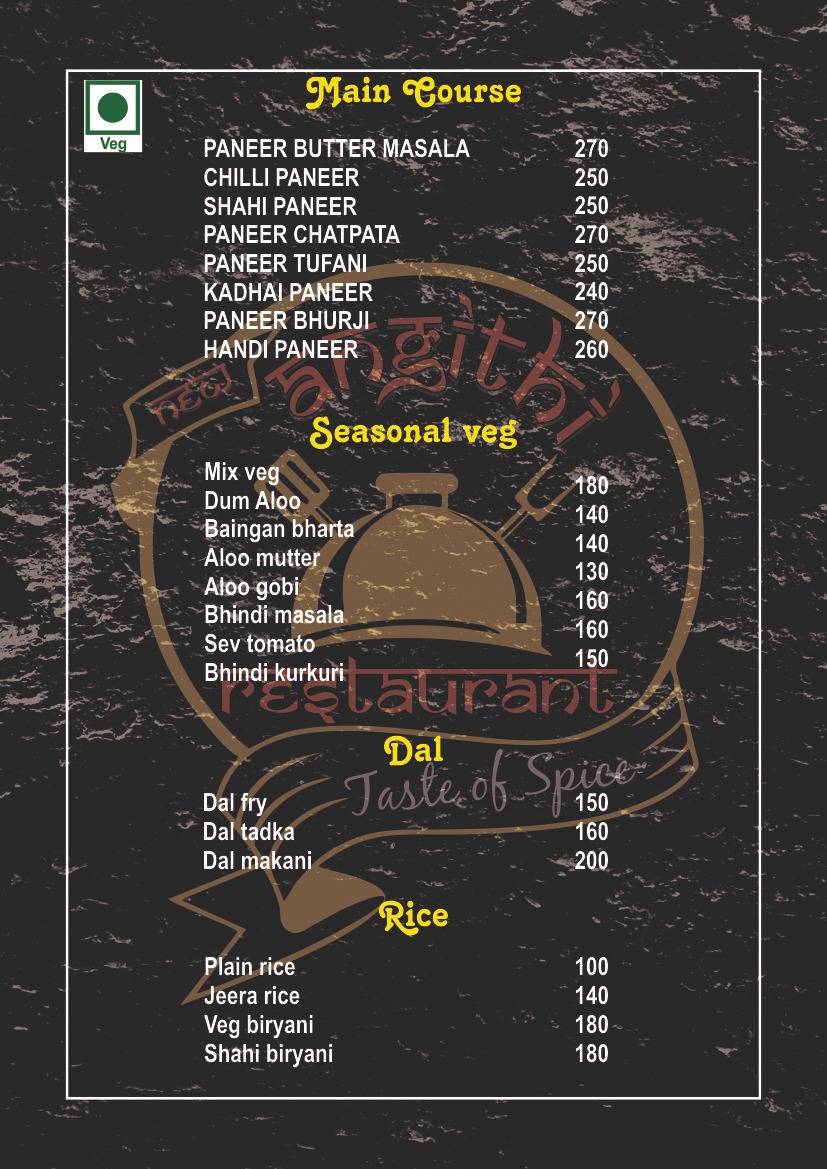 Menu at New Angithi Restaurant, Vadodara