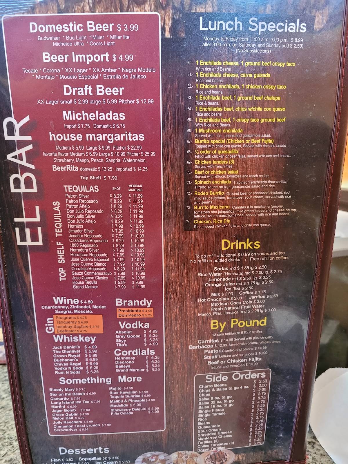 Menu at New Rodeo Mexican Grill restaurant, Gatesville, 309 TX-36