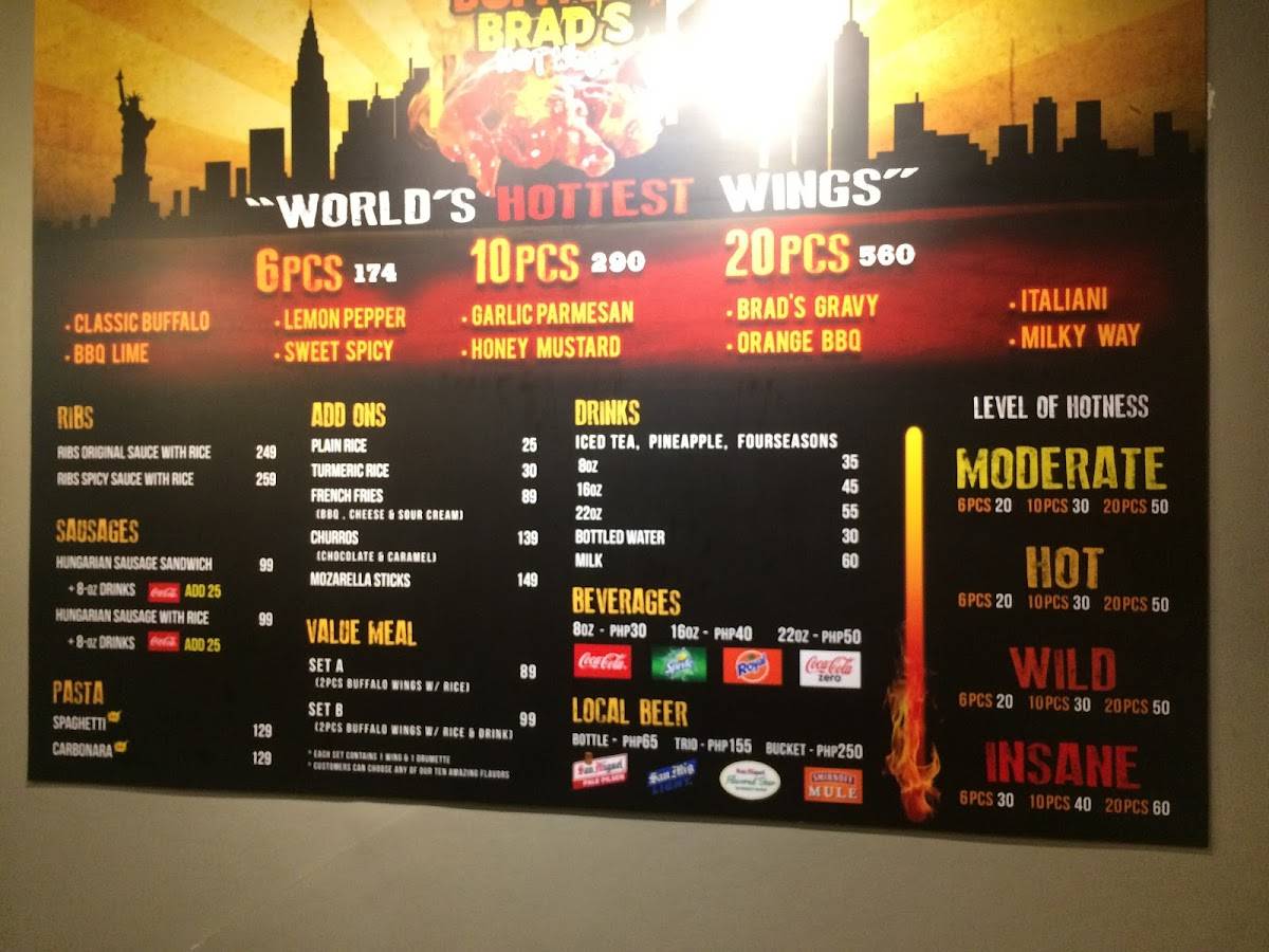 Menu at New York Buffalo Brad's Hot Wings restaurant, Cebu City, Garden ...