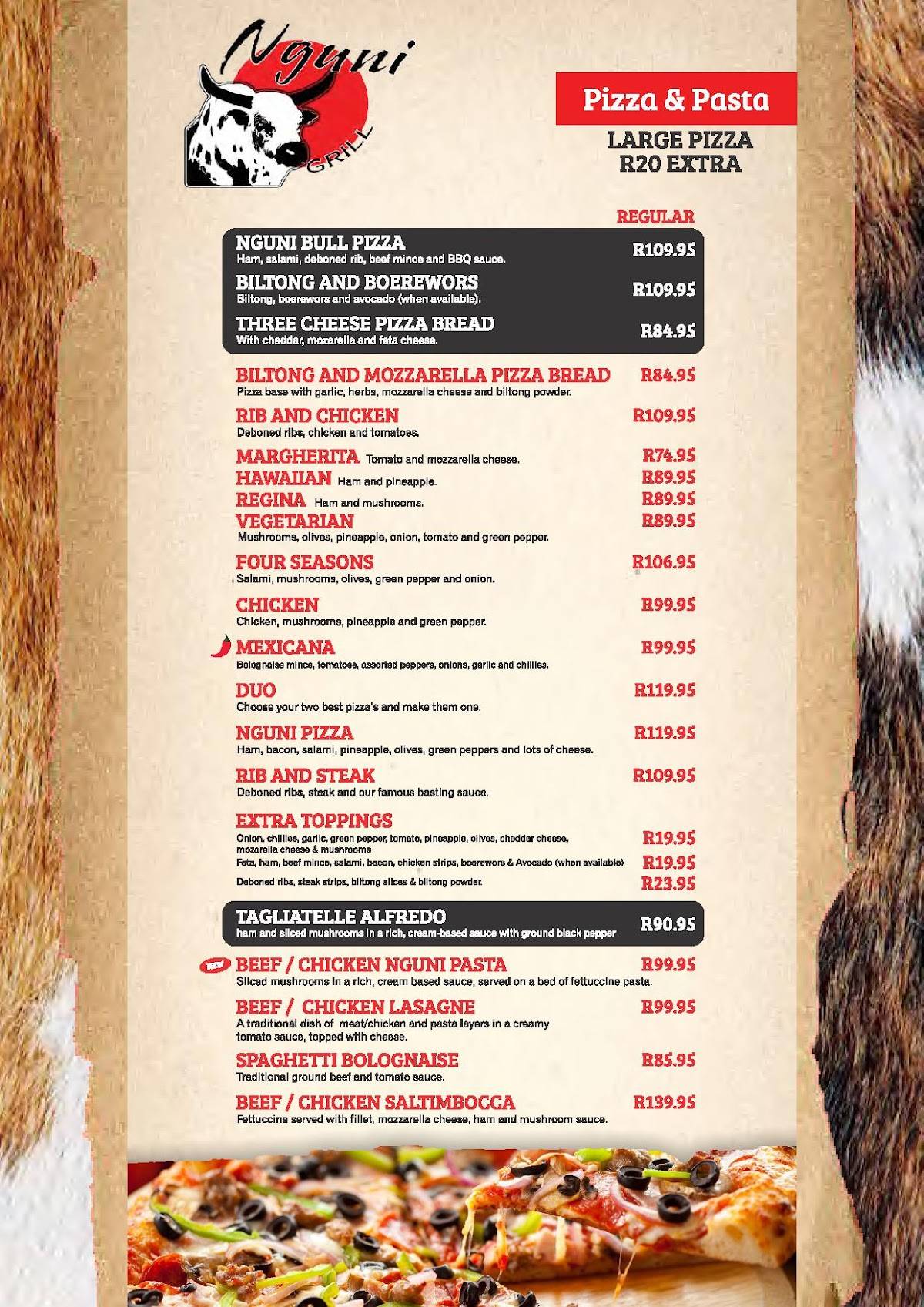 Menu at Nguni Grill restaurant, Polokwane
