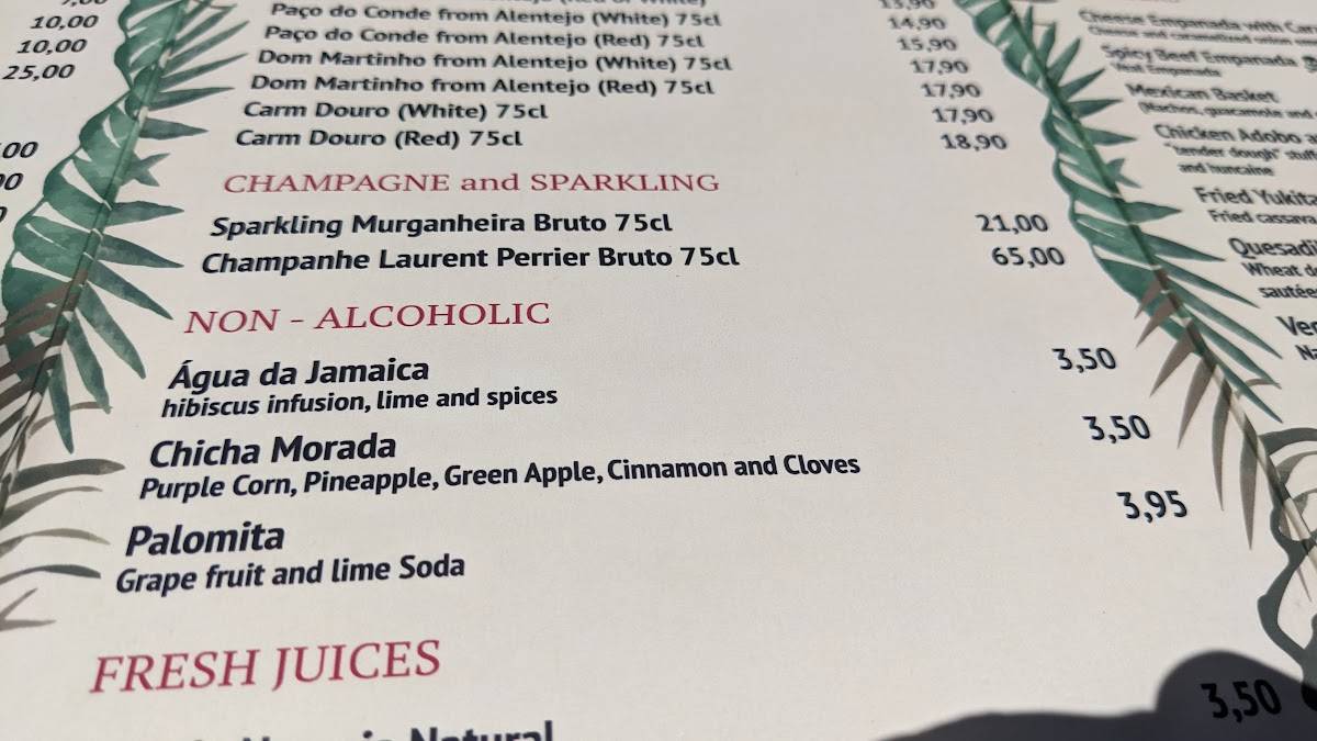 Menu at Ni Michi Cocina Latina restaurant, Lisbon