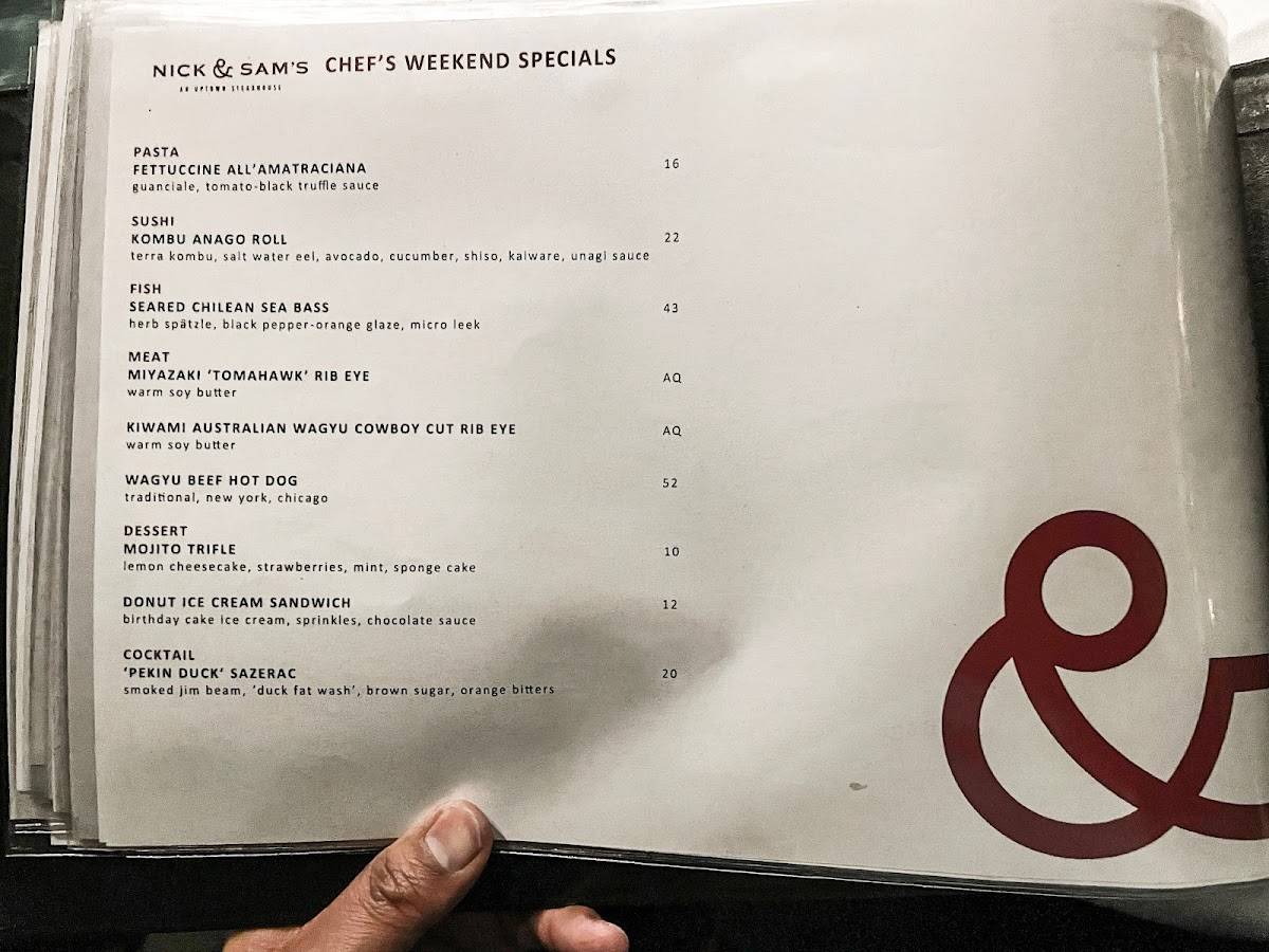 Menu at Nick & Sam's steakhouse, Dallas, Maple Ave