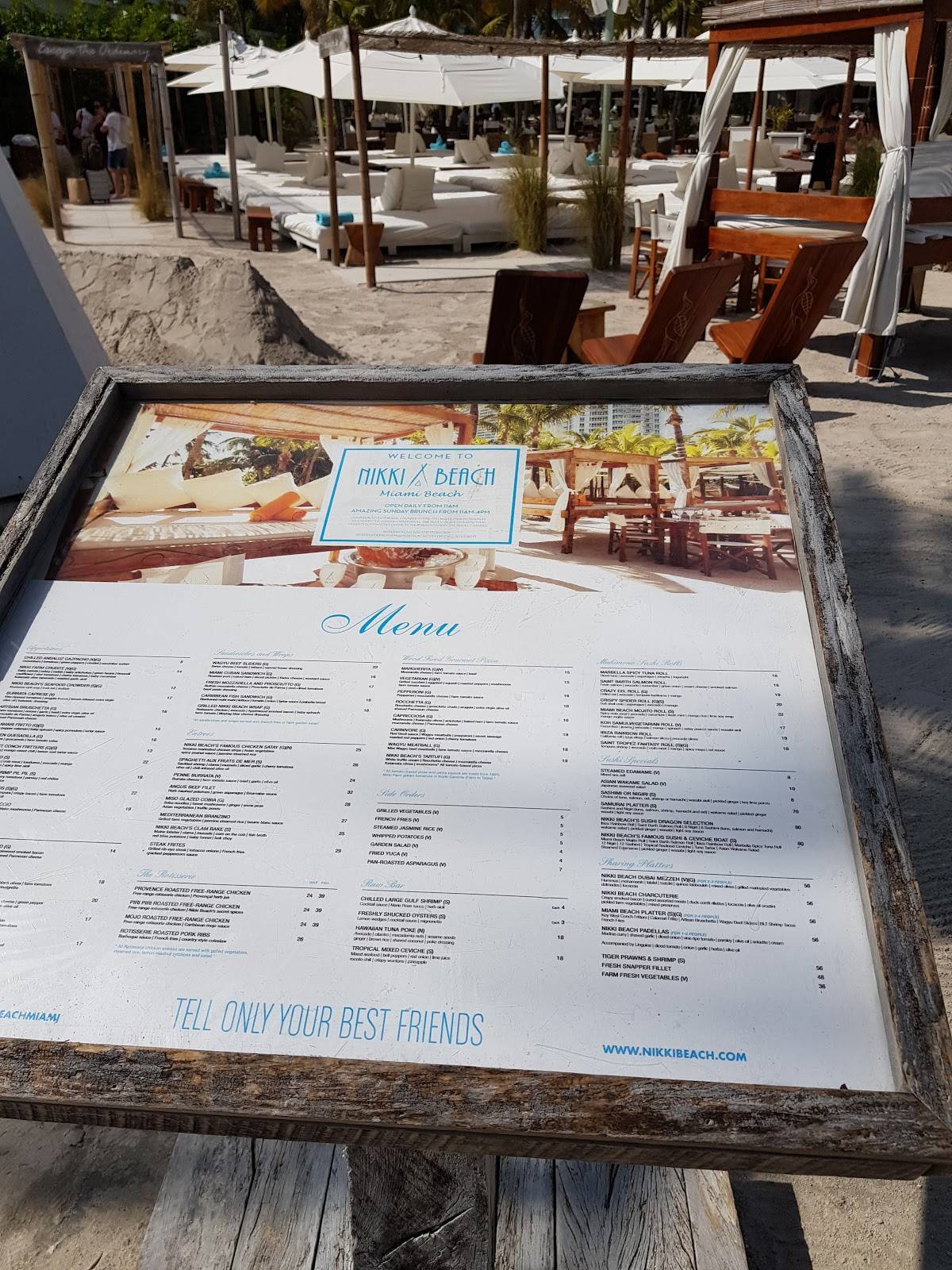 Menu at Nikki Beach Miami restaurant, Miami Beach, 1 Ocean Dr