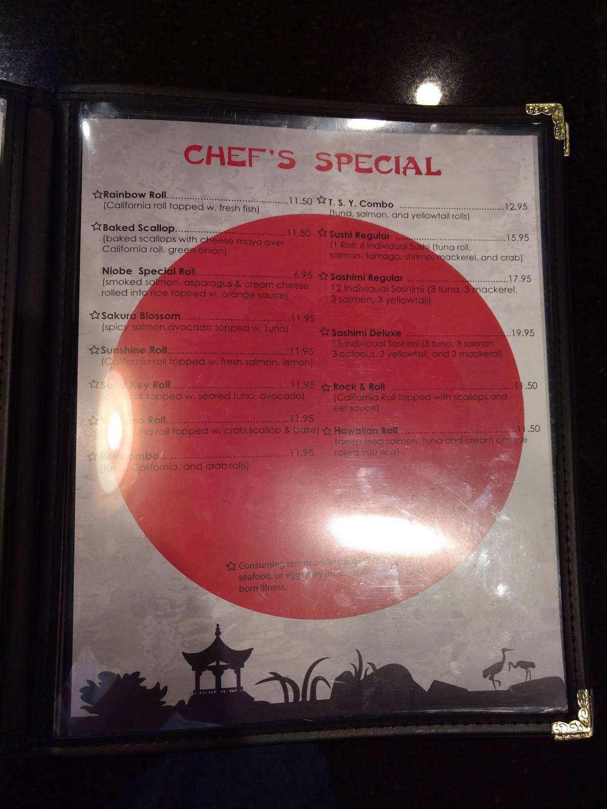 Menu at Niobe Japanese Steakhouse, Graham