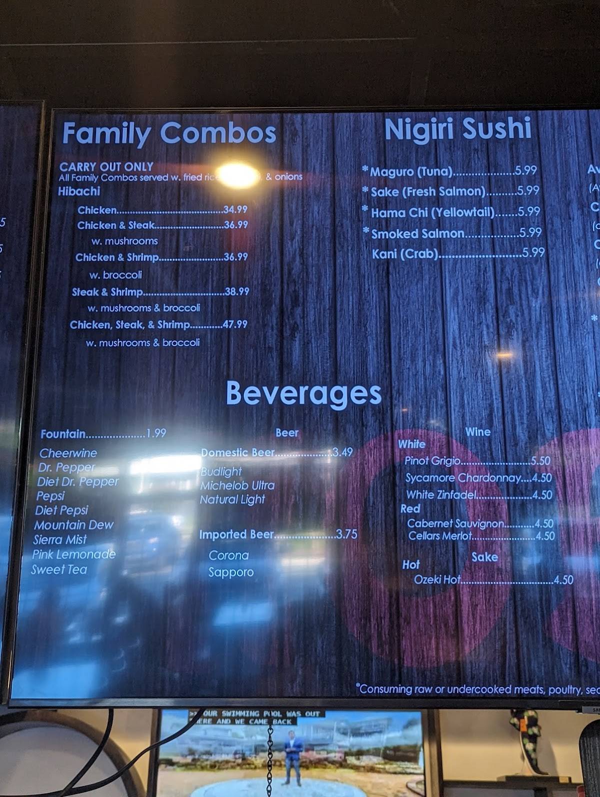 Menu at Niobe Japanese Steakhouse, Graham
