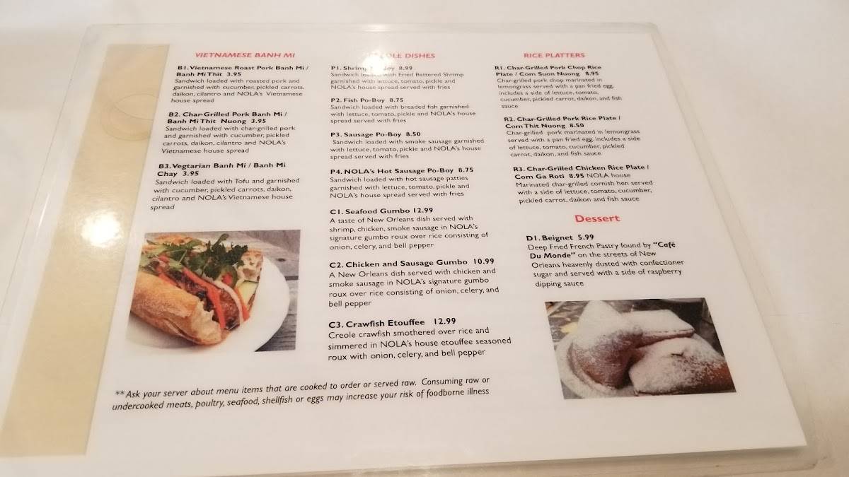 Menu at Noosh Afghan Cuisine restaurant, Lansing