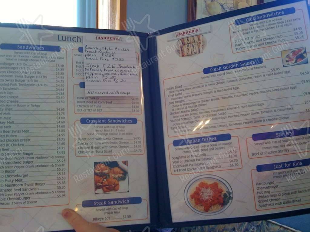 Menu at Nora's Café restaurant, Clinton
