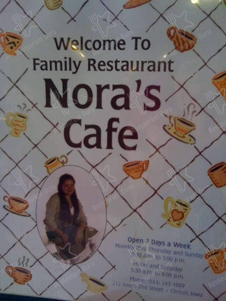 Menu at Nora's Café restaurant, Clinton