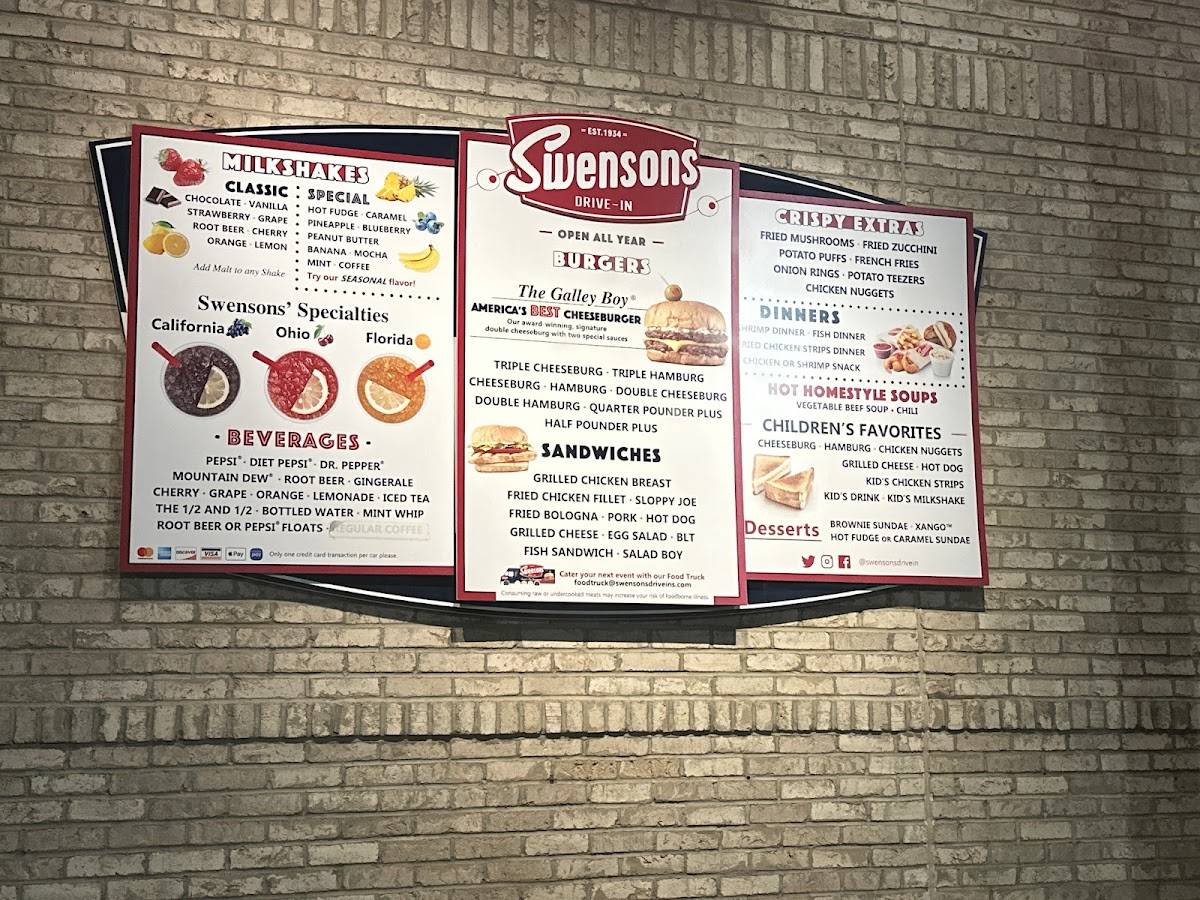 Menu at Swensons Drive-In fast food, North Olmsted