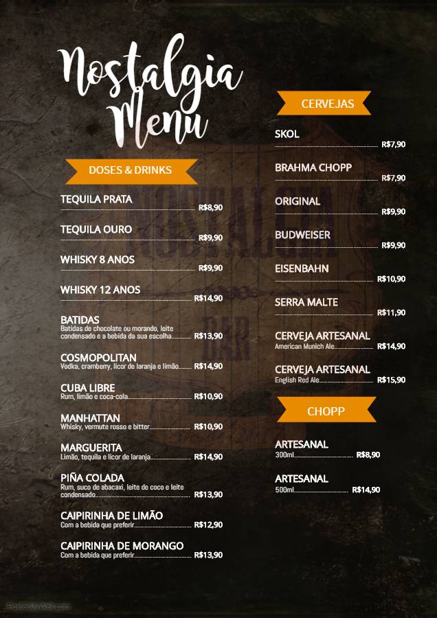 Menu at Nostalgia Bar, Curitiba