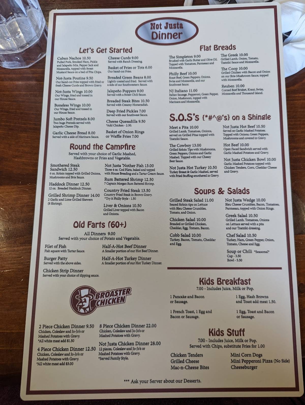 Menu at Not Justa Cafe, New Richmond