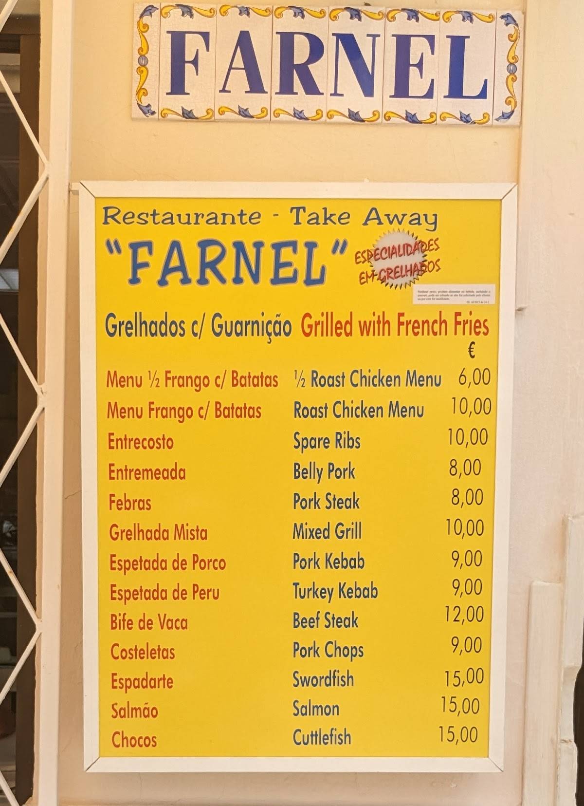 Menu em O Farnel restaurante, Altura