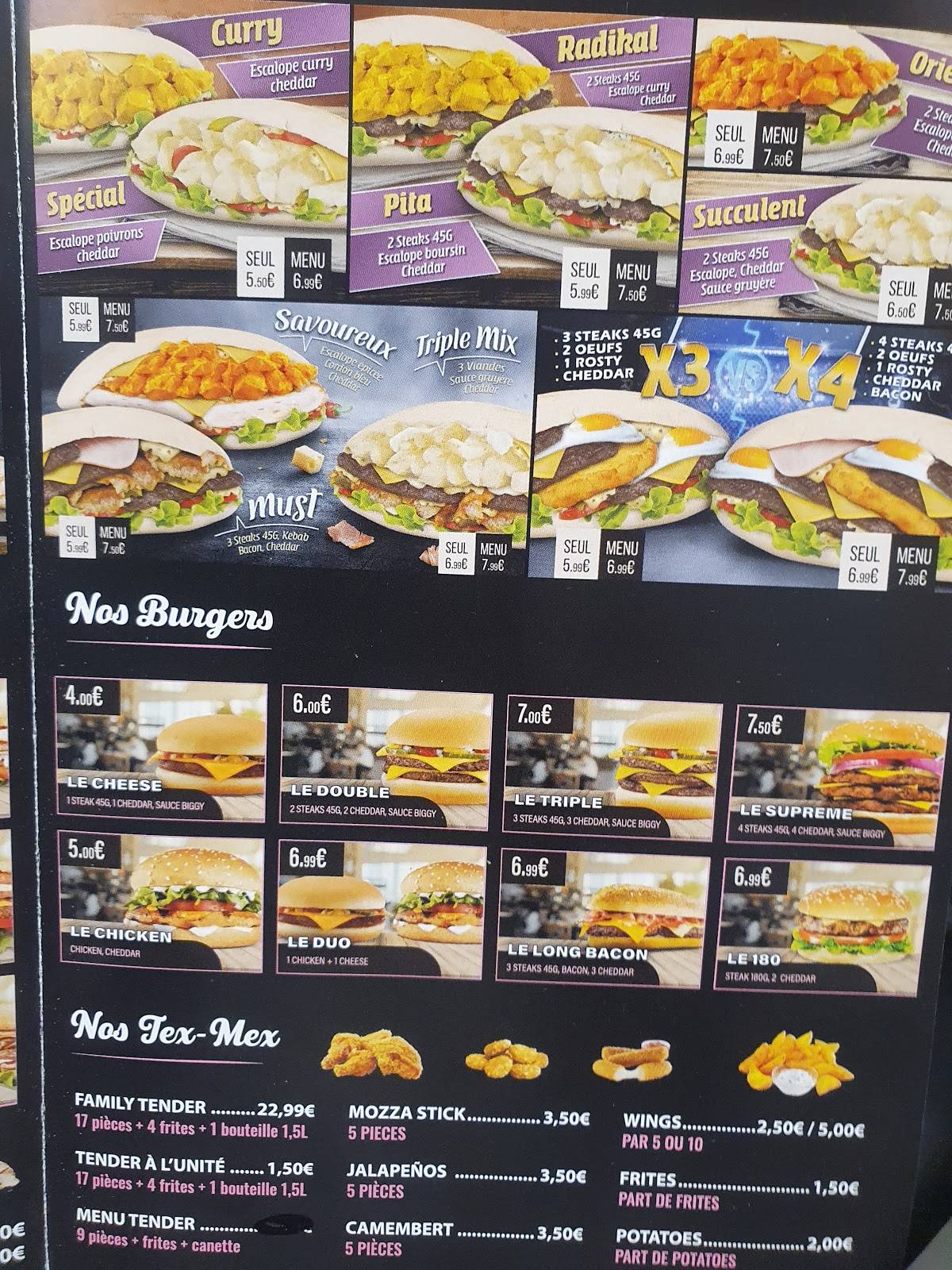 Menu au O' Fast Food, Miramas