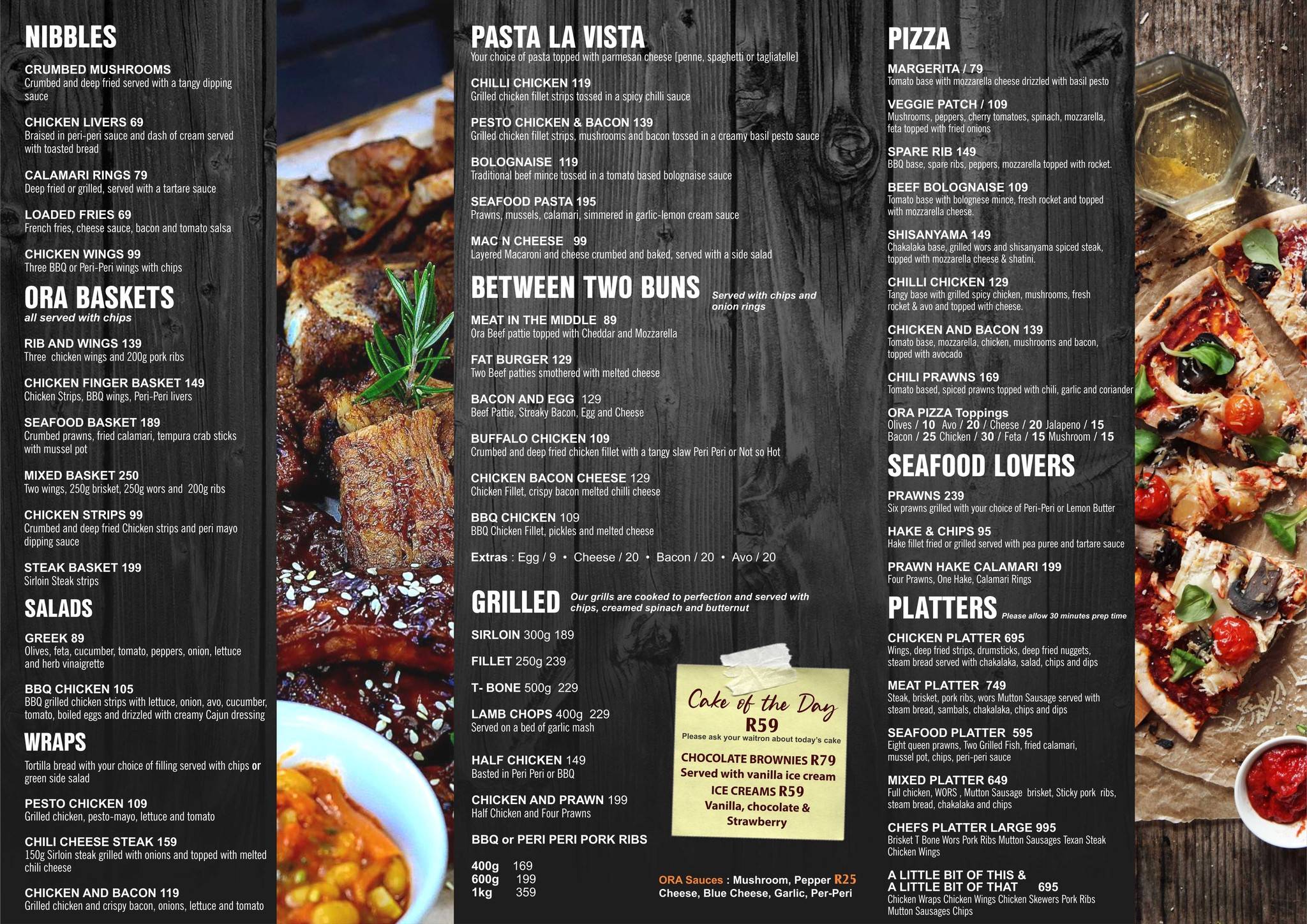 Menu at ORA Restobar PMB, Pietermaritzburg