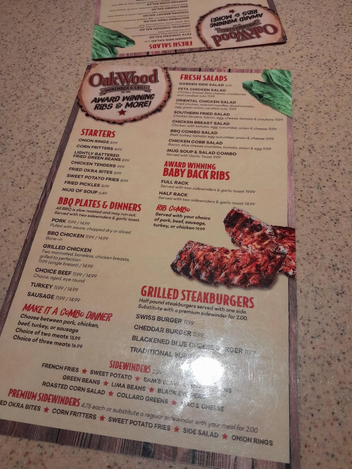 Menu at Oakwood Smokehouse steakhouse, Lady Lake