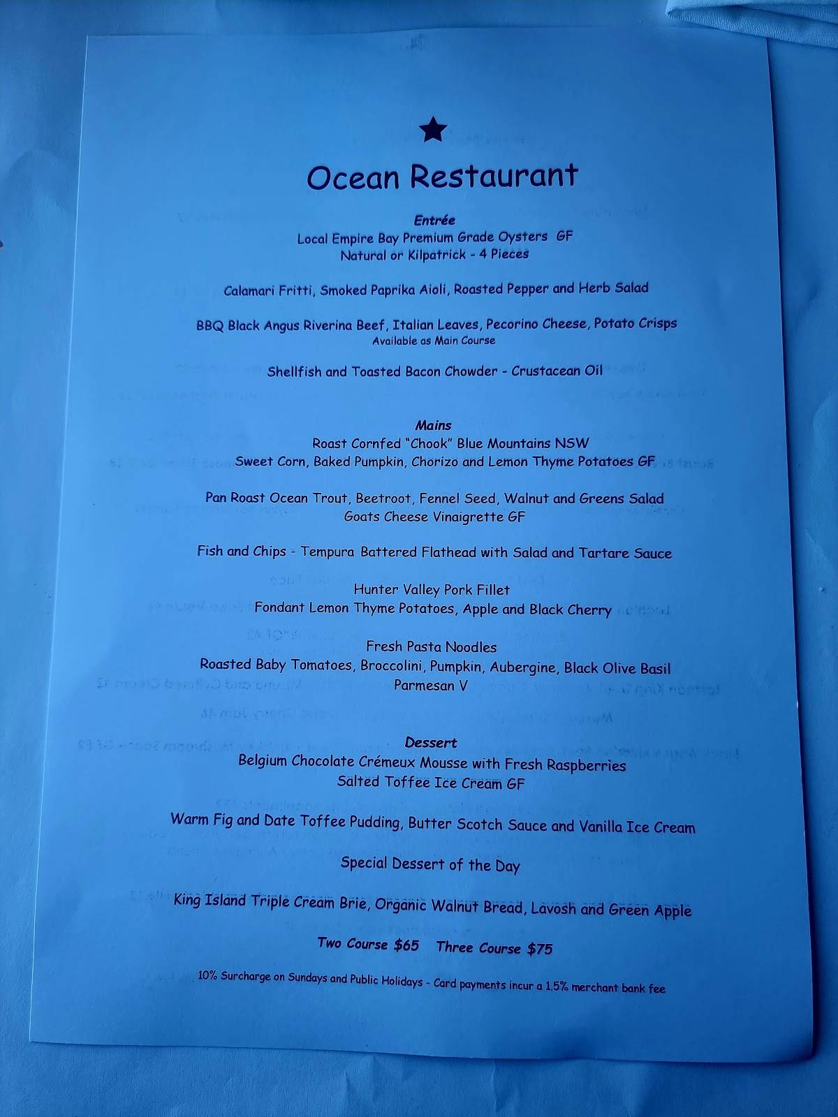 Menu at Ocean Restaurant and Bar - Blue Bay, Blue Bay