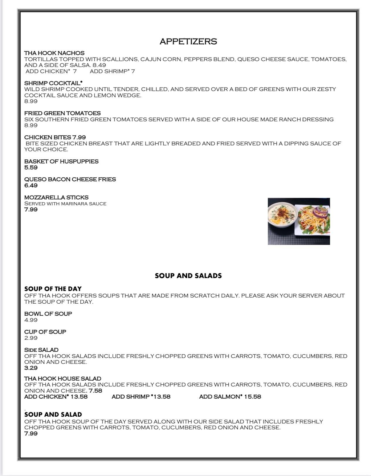 Menu at Off Tha Hook Seafood and Grill restaurant, Abbeville