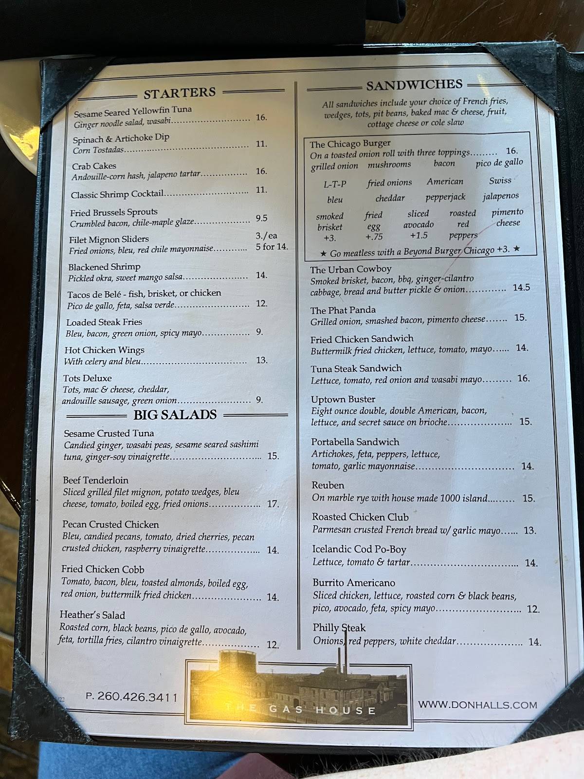 Menu at Old Gas House Restaurant, Fort Wayne