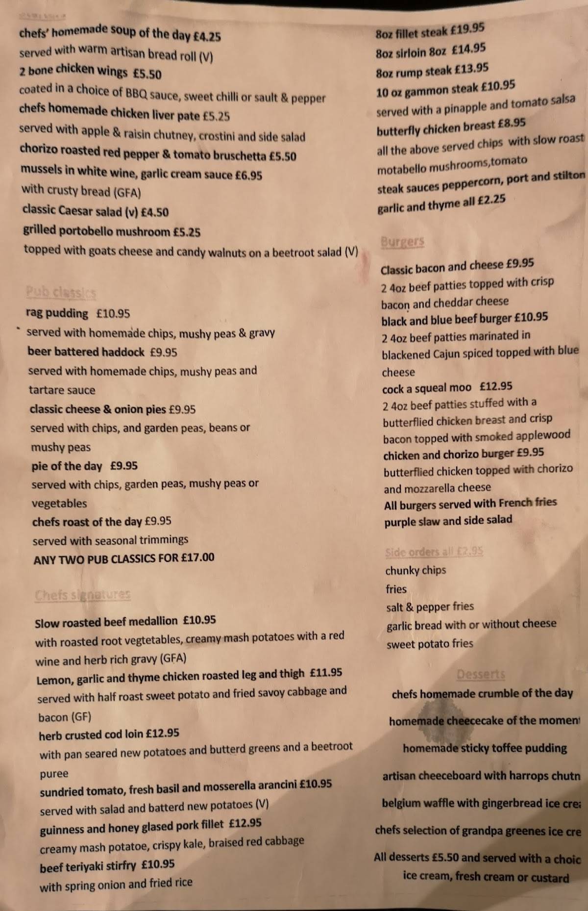 Menu at The Three Crowns Inn pub & bar, Oldham