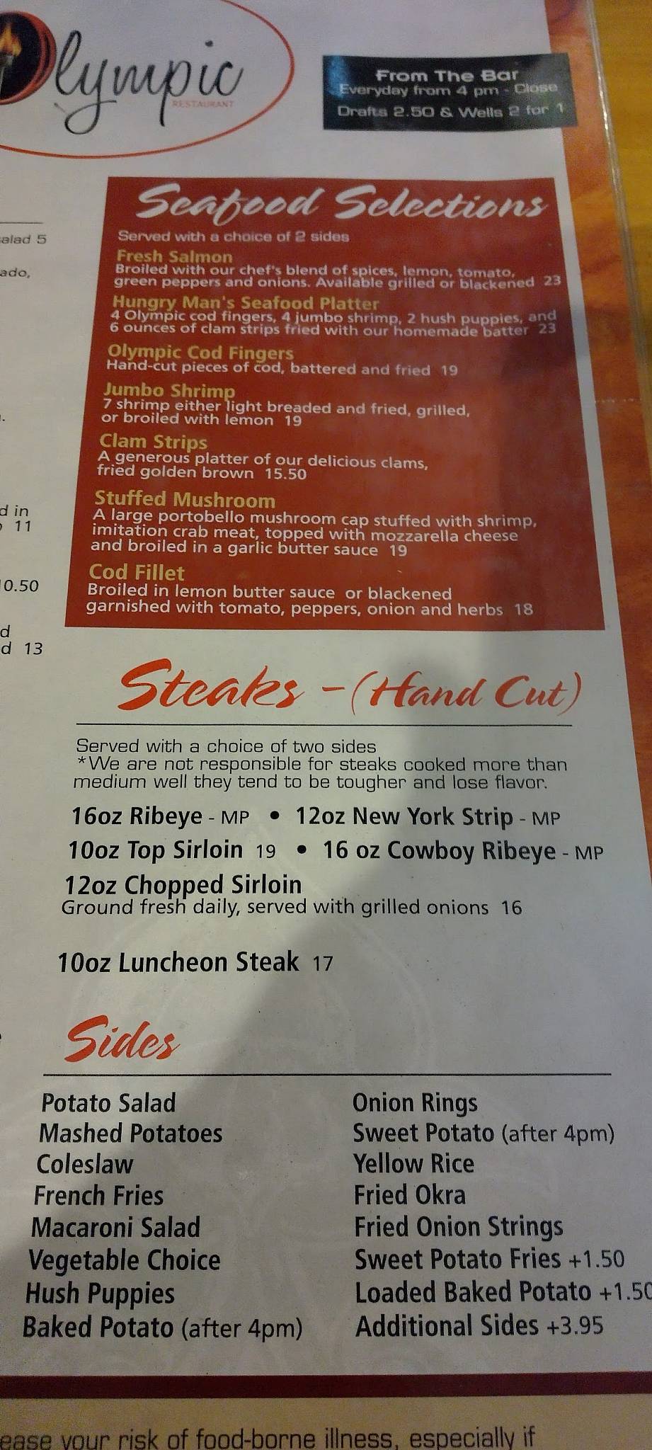 Menu at Olympic Restaurant, Avon Park