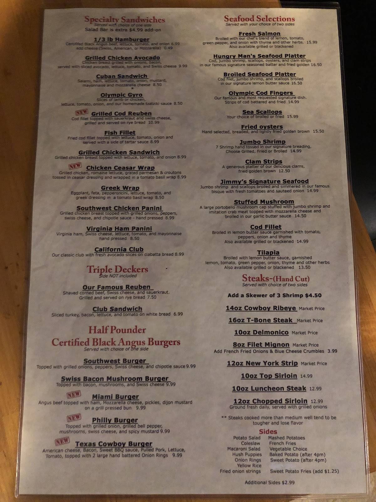 Menu at Olympic Restaurant, Avon Park