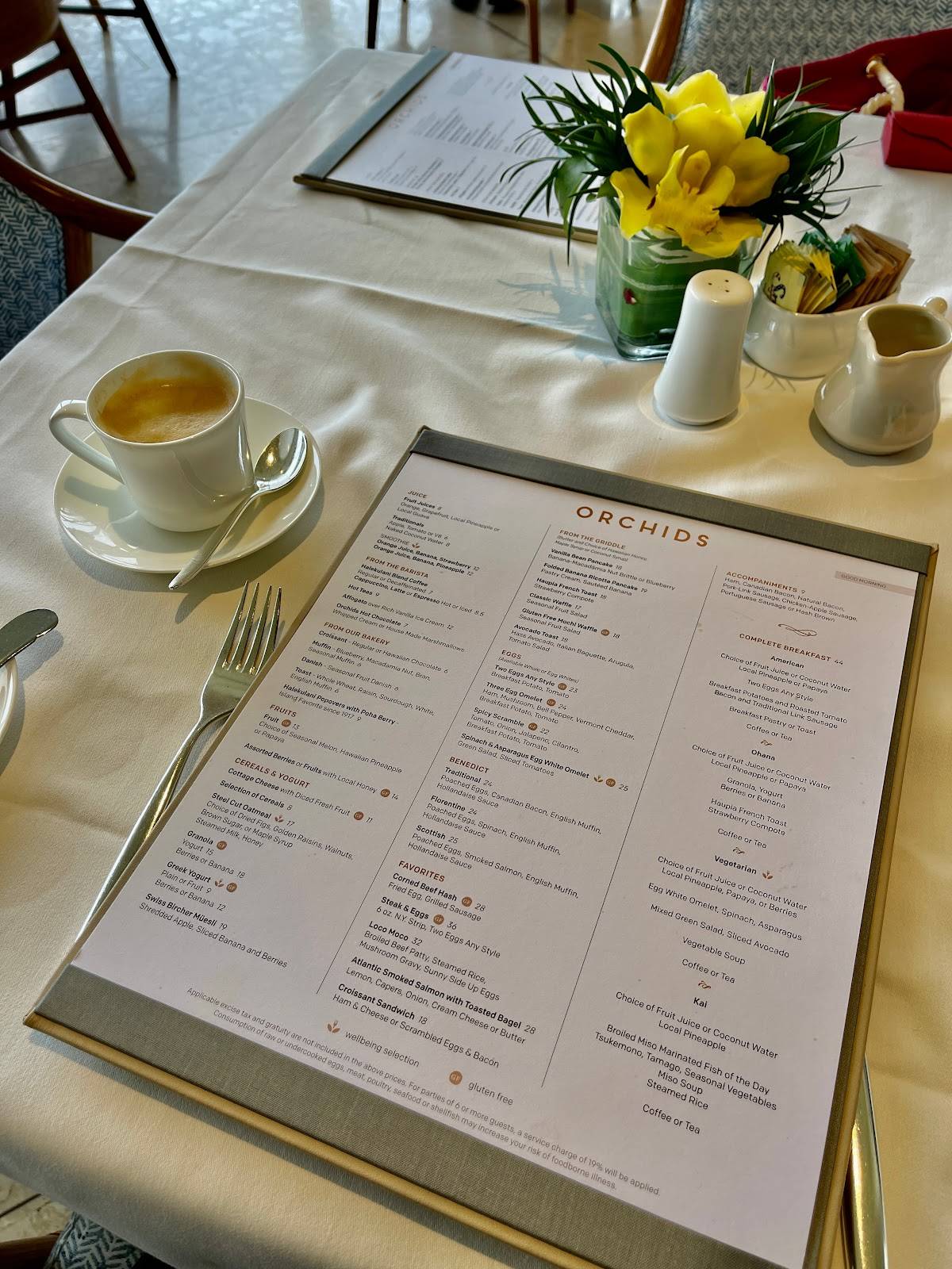 Menu at Orchids restaurant, Honolulu
