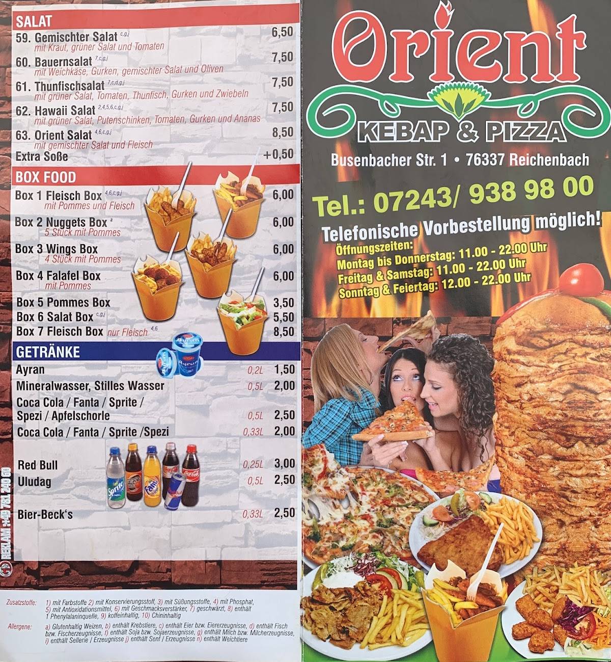 Speisekarte von Orient Kebap fast Food, Waldbronn
