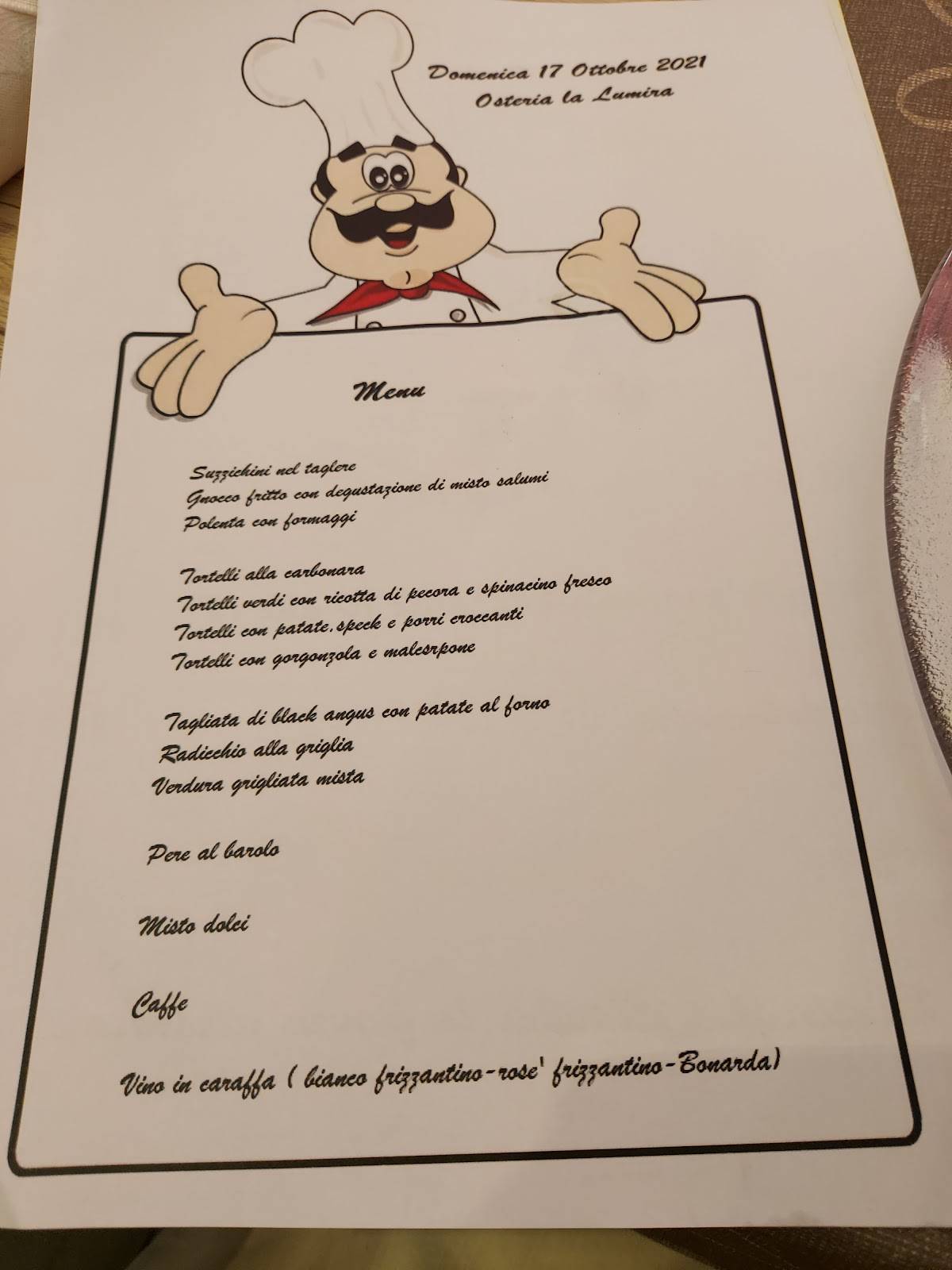 Menu da Osteria La Lumira ristorante, Gualtieri