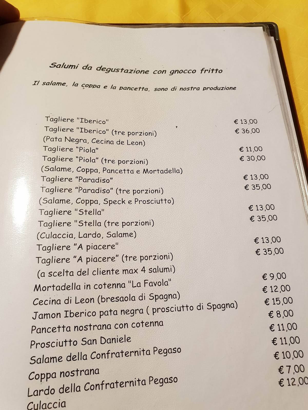 Menu at Osteria La Piola restaurant, Ponte Nizza, SP7