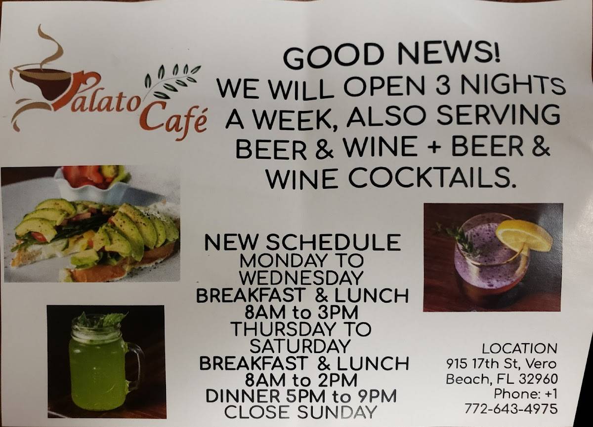 Menu at Palato Cafë pub & bar, Vero Beach