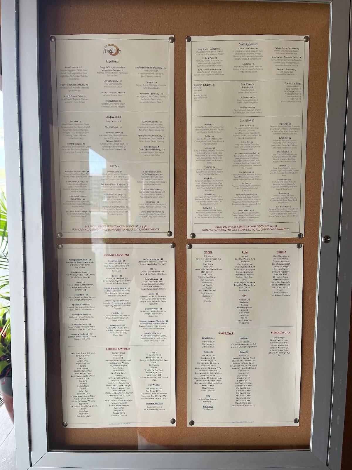 Menu at Firefly restaurant, Panama City Beach