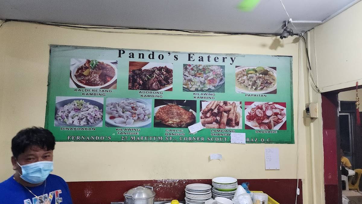 Menu at Pandos Eatery and Fernando's Kambingan restaurant, Quezon City