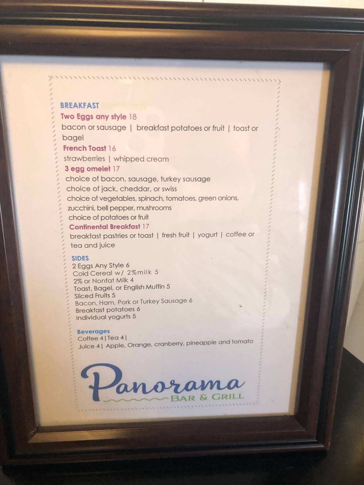 Menu at Panorama Bar & Grill, San Diego