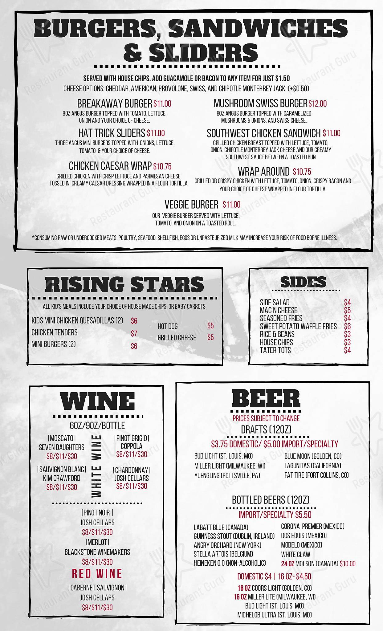 Menu at Panthers Point Bar & Grill, Coral Springs