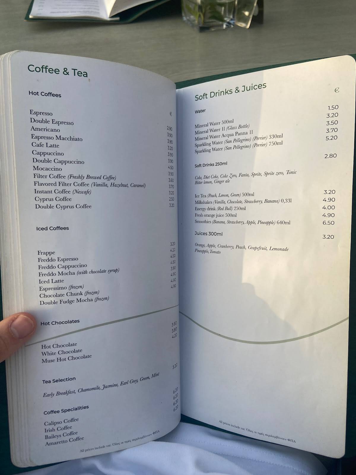 Menu at Muse, Paphos
