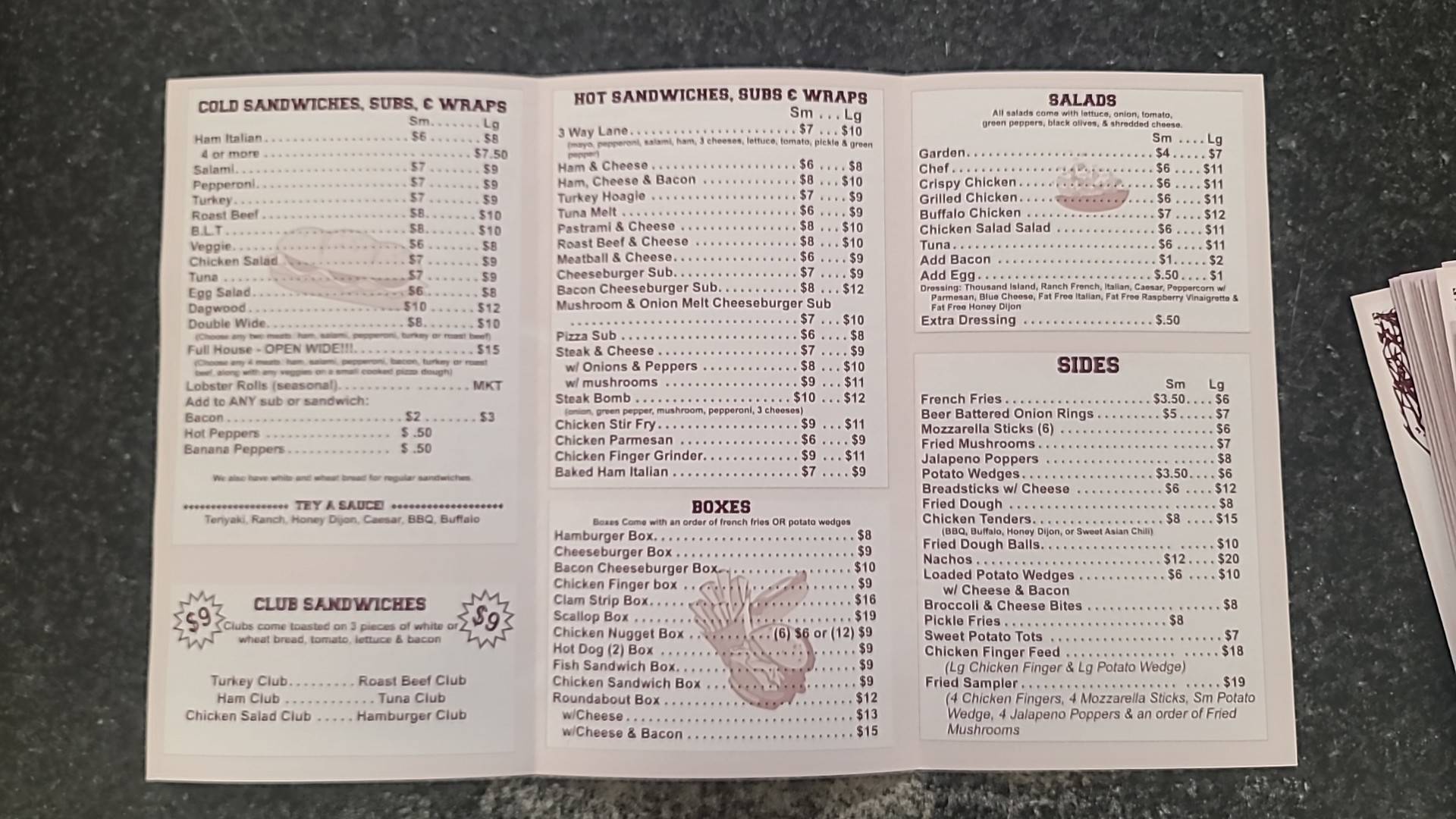 Menu at Parkside Variety restaurant, Oxford