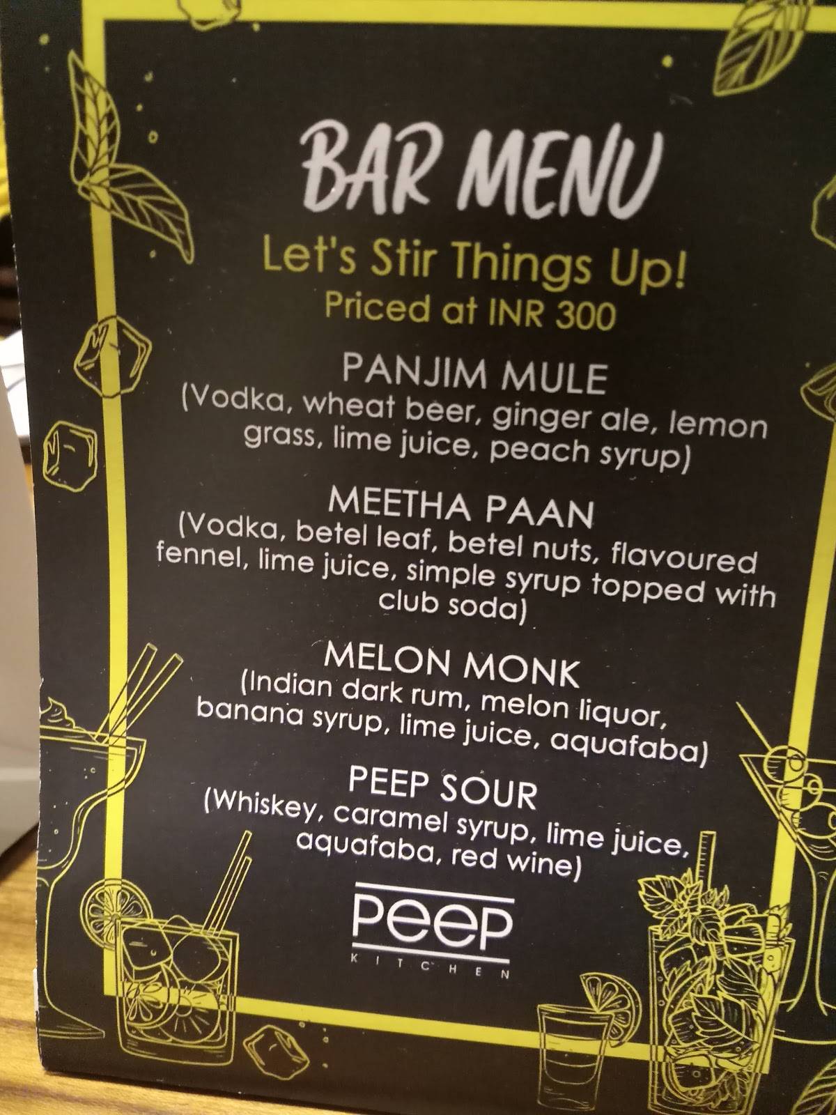 Menu at Peep Kitchen, Bambolim, Risara Luxury