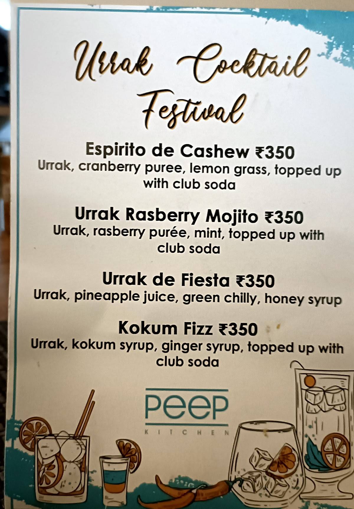Menu at Peep Kitchen, Bambolim, Risara Luxury